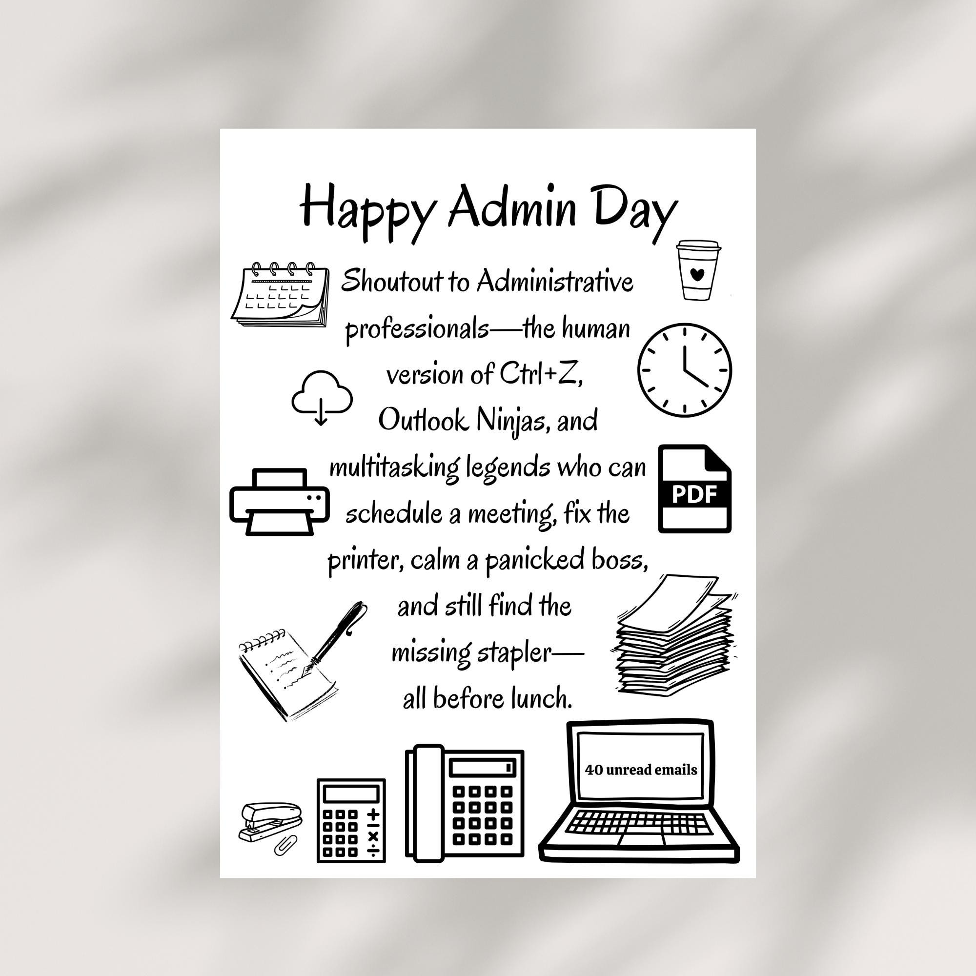 Funny Admin Professionals Day Card PRINTABLE Thank You Appreciation Gift for Employee Staff ...