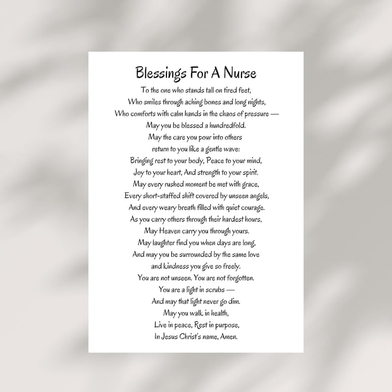 Blessing for a Nurse Christian Prayer Card Printable Digital Download ...