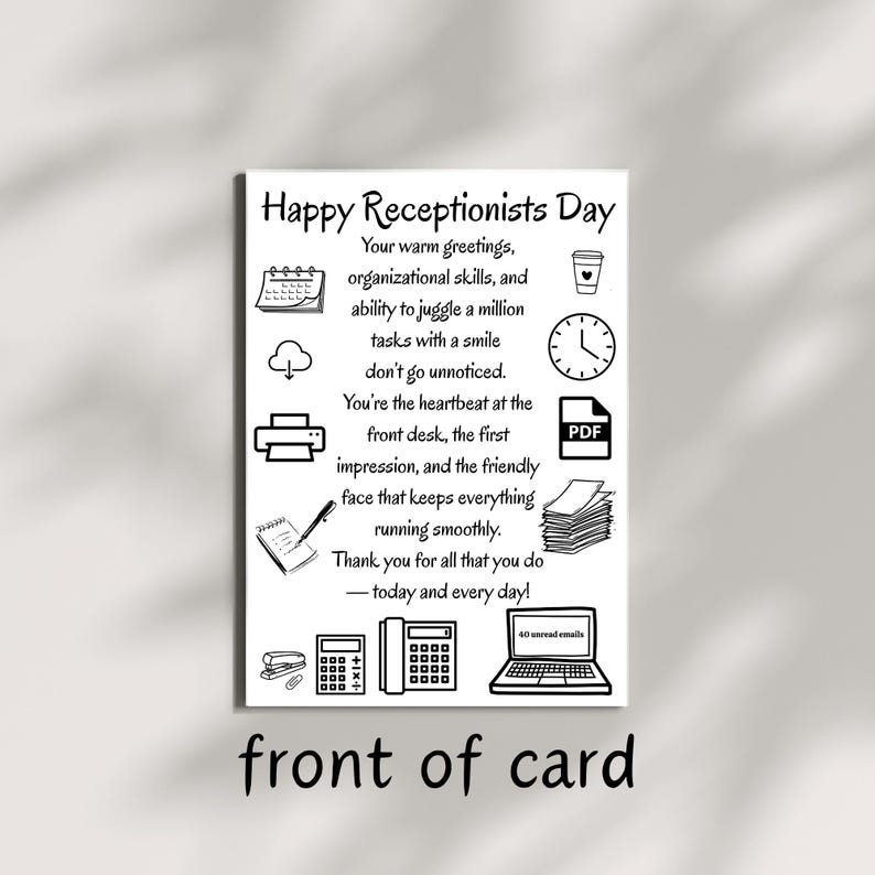 Receptionists Day Card Printable Thank You Card for Receptionist ...