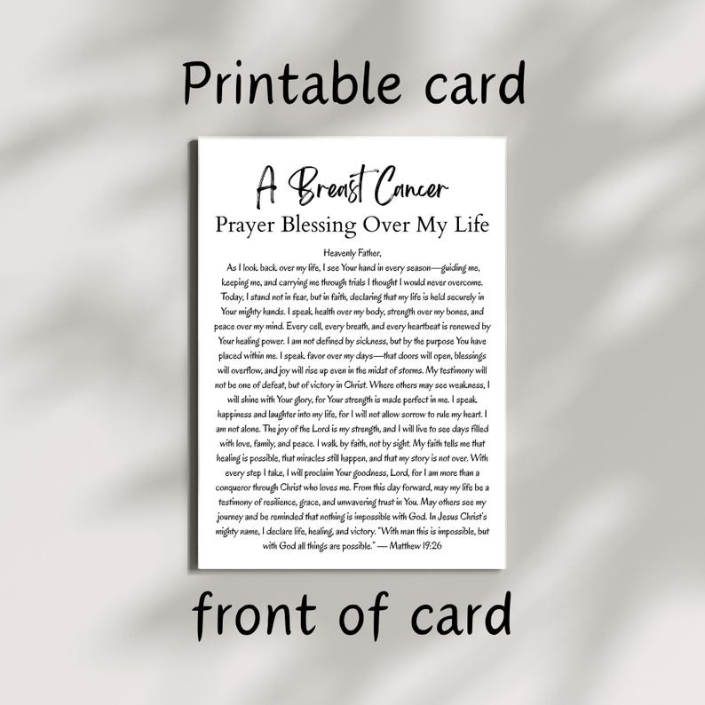 PRINTABLE Breast Cancer Prayer Card Christian Blessing Faith Based MBC ...