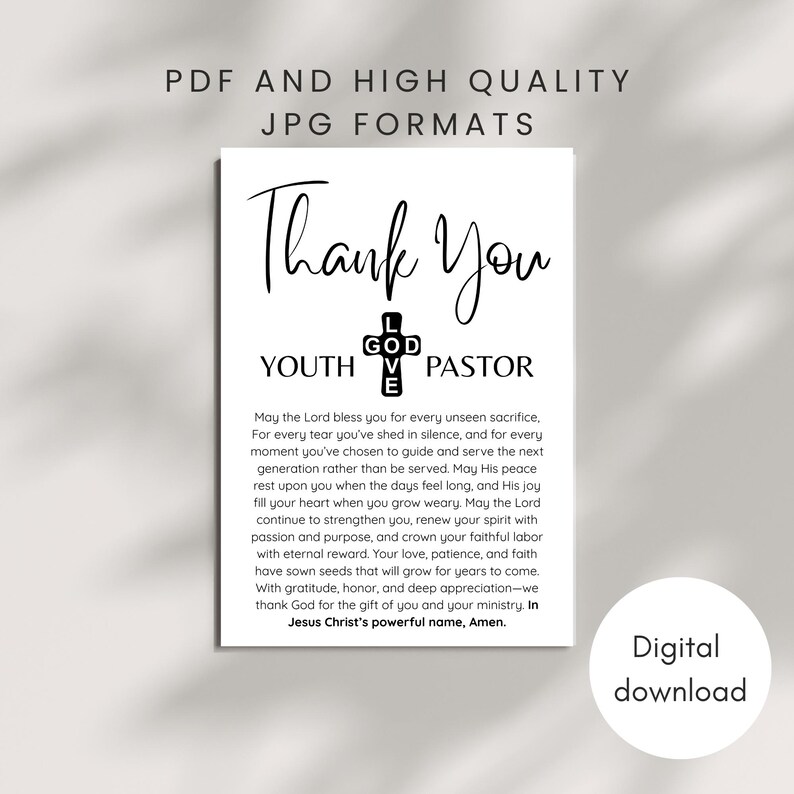 PRINTABLE Youth Pastor Blessing Card Prayer Pastor Appreciation Gift ...