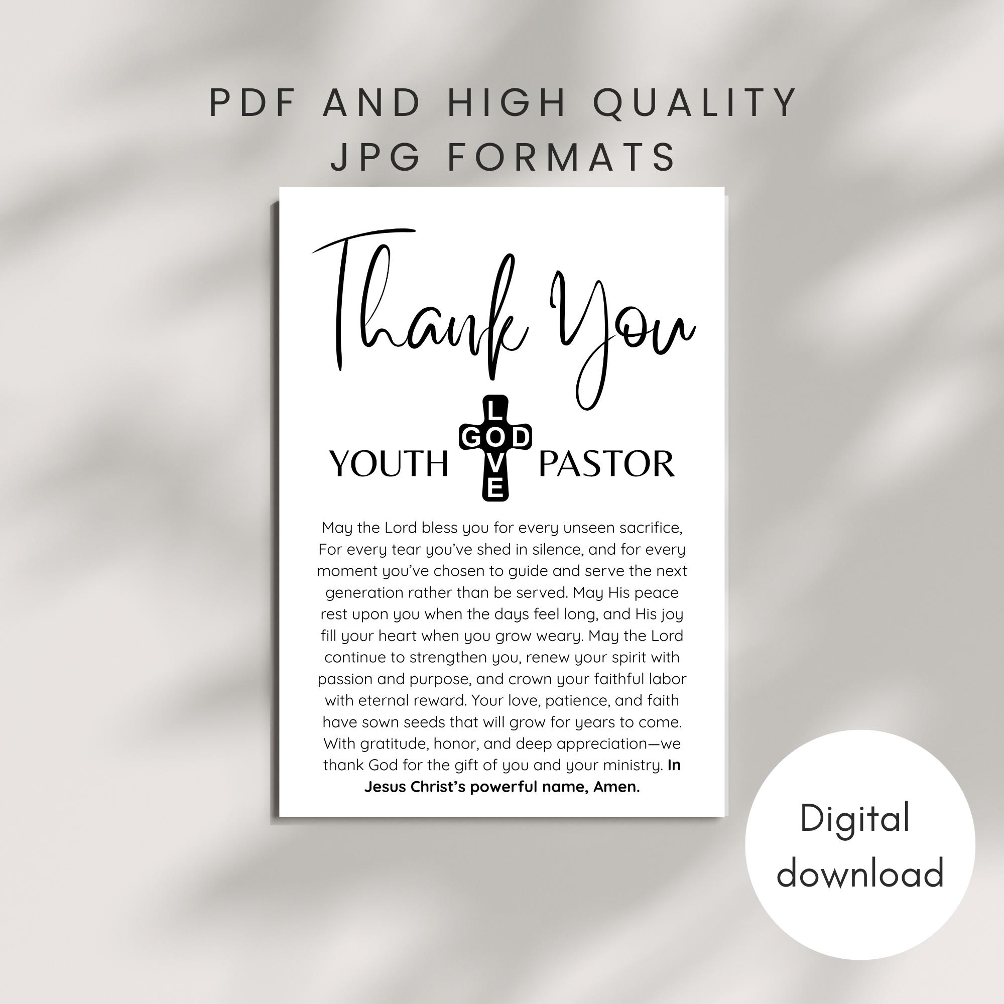 PRINTABLE Youth Pastor Blessing Card Prayer Pastor Appreciation Gift ...