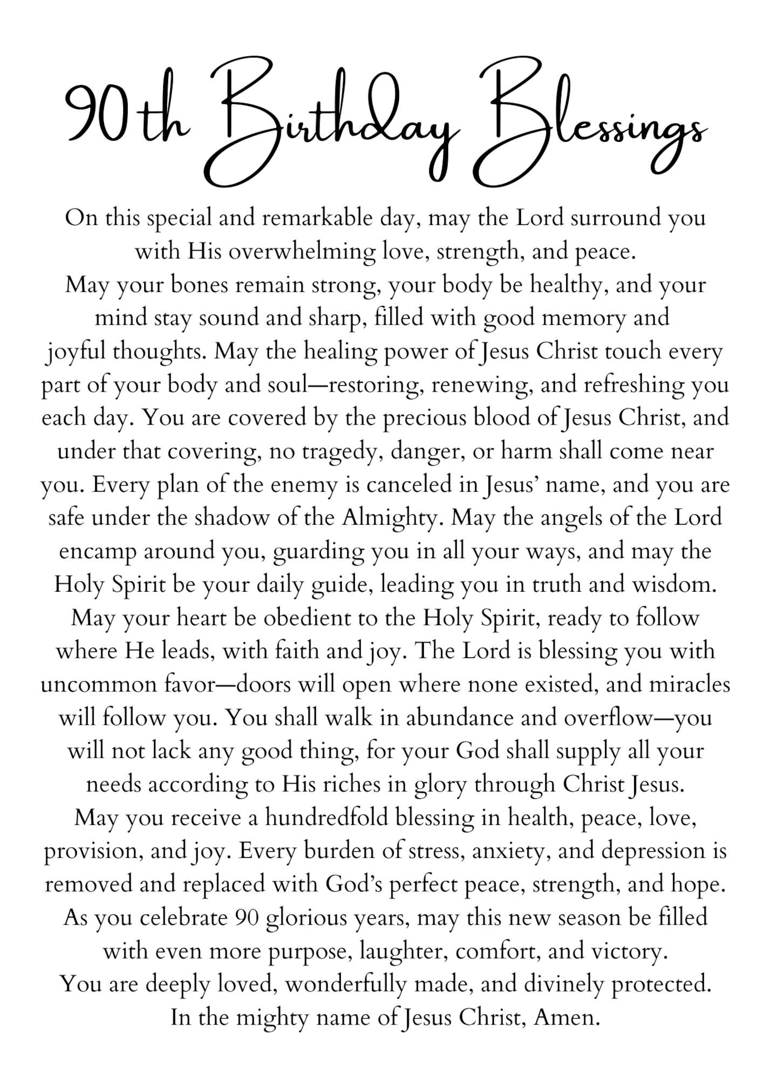 90th Birthday Blessing Card PRINTABLE Christian Prayer Religious Faith ...