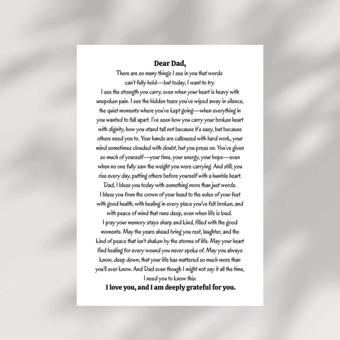 Printable Blessing for Dad Card Digital Download Christian Father's Day ...