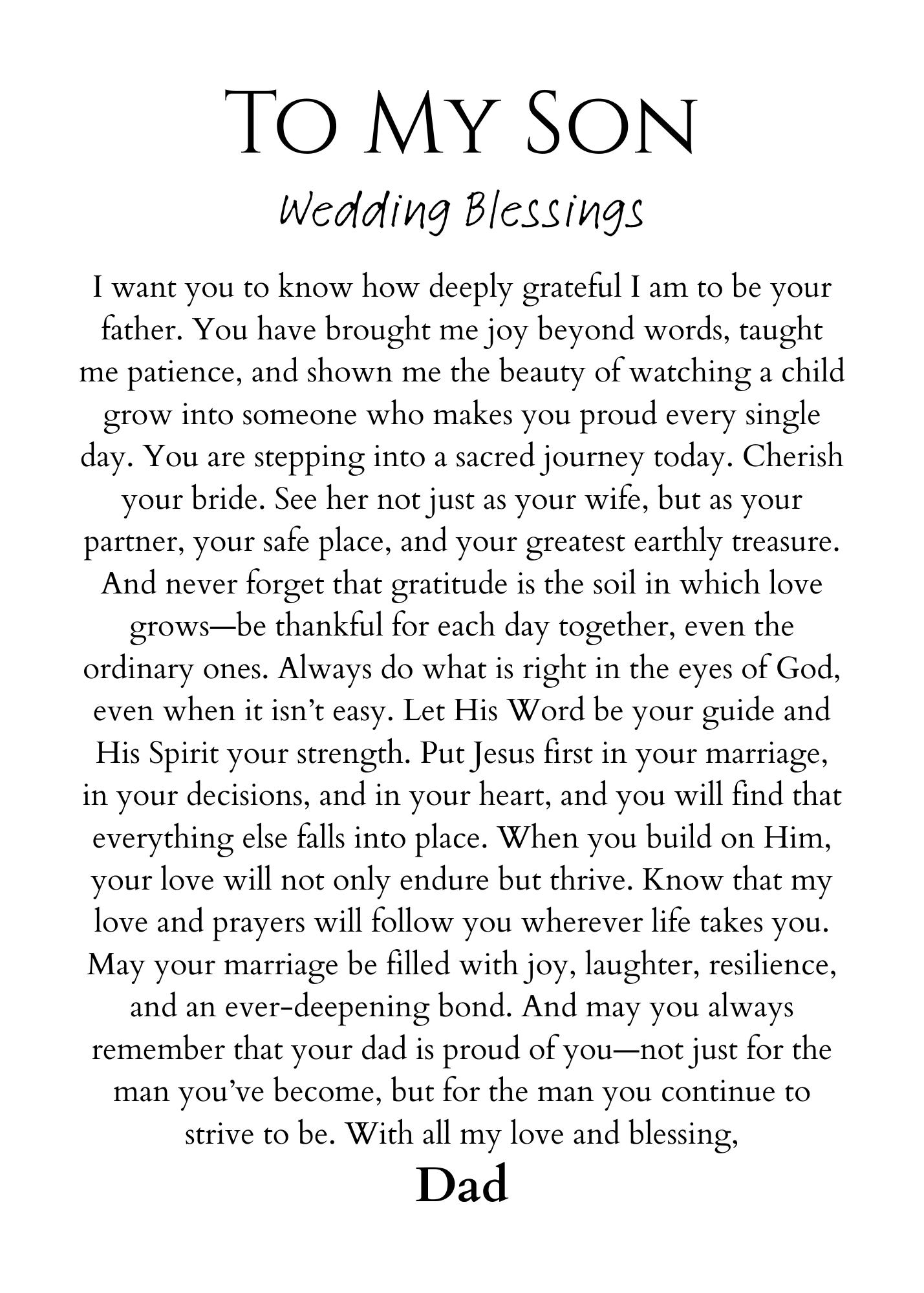Son Wedding Blessing Card From Dad Christian PRINTABLE Inspirational ...
