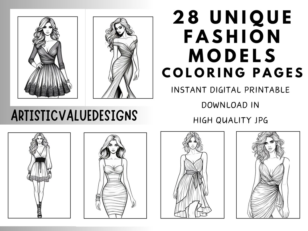 28 Unique Fashion Models Coloring Pages Instant Digital Printable ...