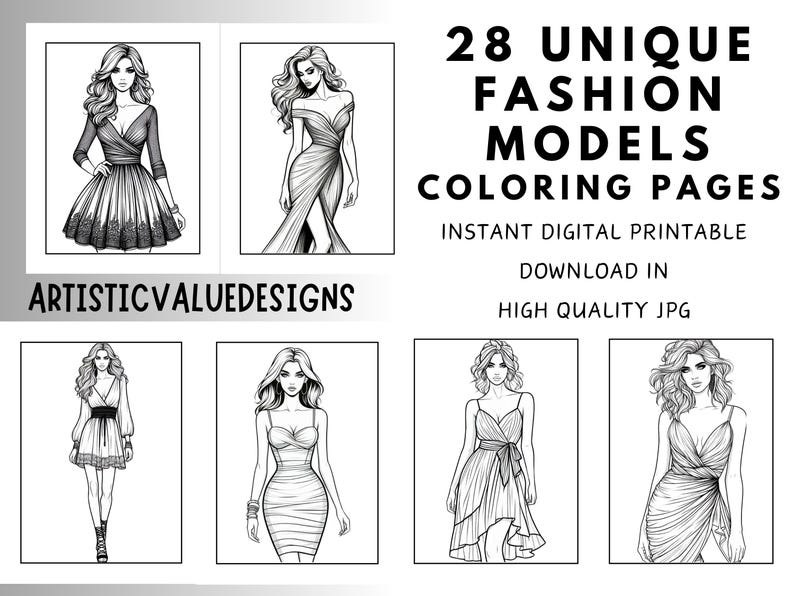 28 Unique Fashion Models Coloring Pages Instant Digital Printable ...