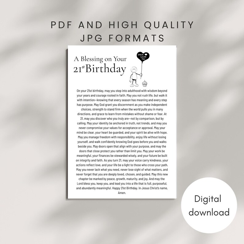 21st Birthday Blessing Card PRINTABLE Christian Prayer Faith-based ...