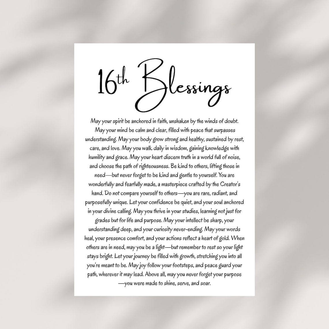 Christian 16th Birthday Blessing Card Printable Digital Download Gift ...