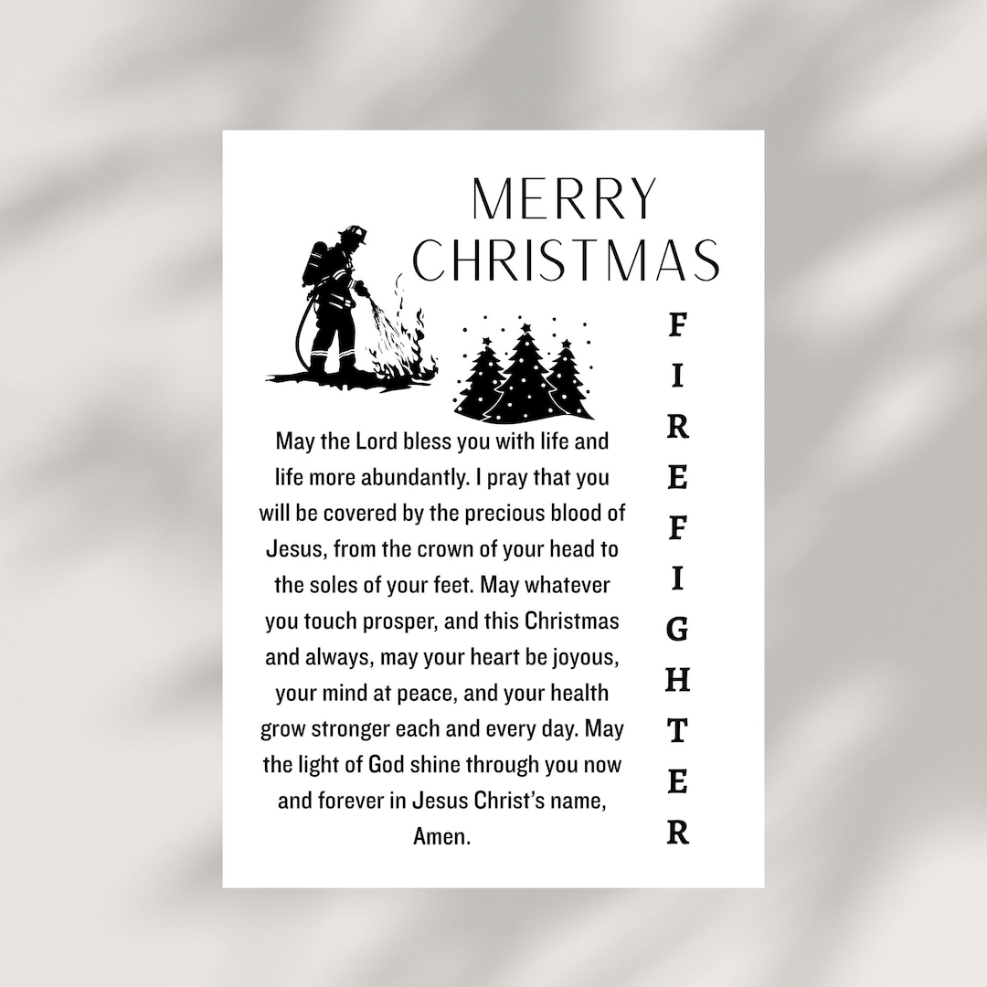 Firefighter Christmas Card Blessing PRINTABLE Prayer Gift Faith-based ...