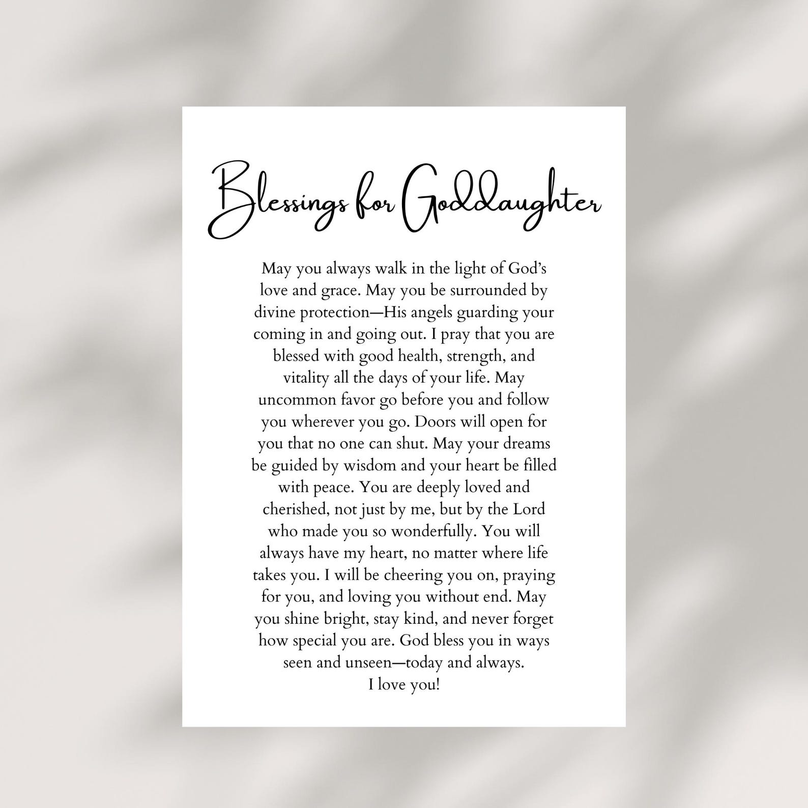 PRINTABLE Goddaughter Blessing Card Christian Prayer Faith Based Gift ...