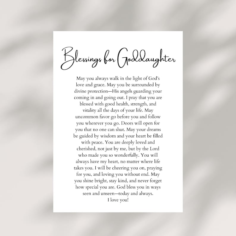 PRINTABLE Goddaughter Blessing Card Christian Prayer Faith Based Gift ...