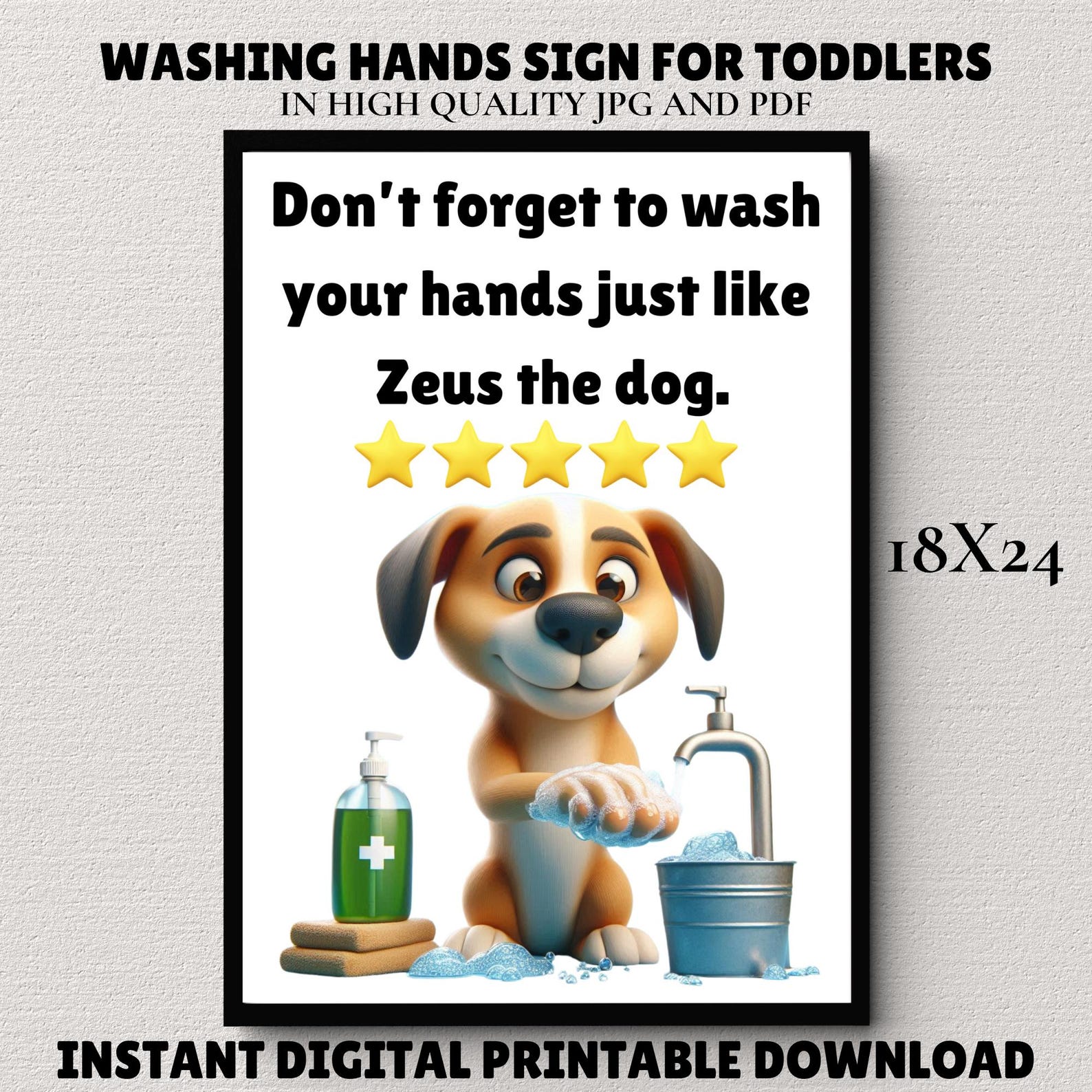 Washing Hands Sign for Kids Toddler Bathroom Wall Art Printable ...