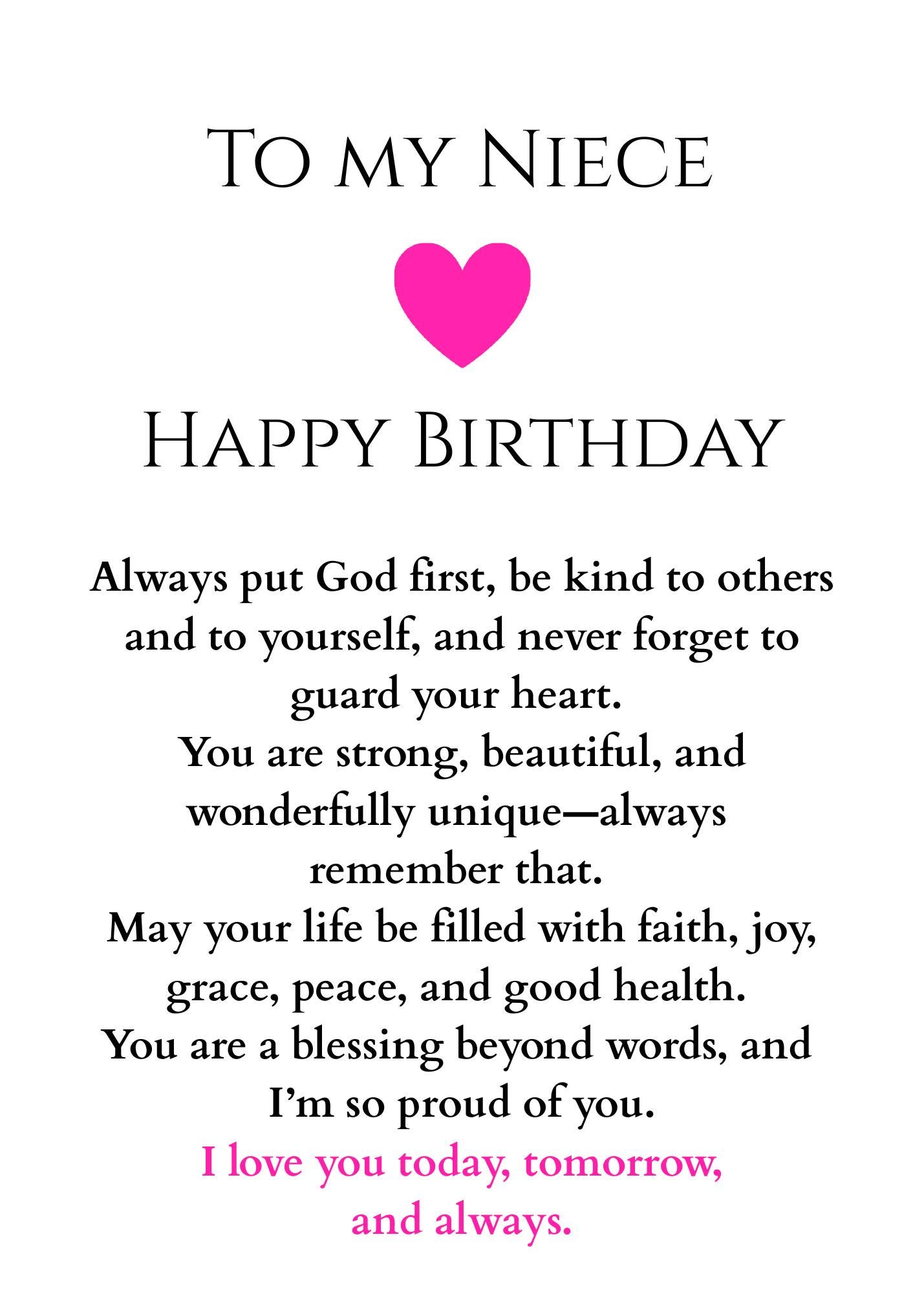 Niece Birthday Blessing Card Printable Christian Prayer Note Digital ...