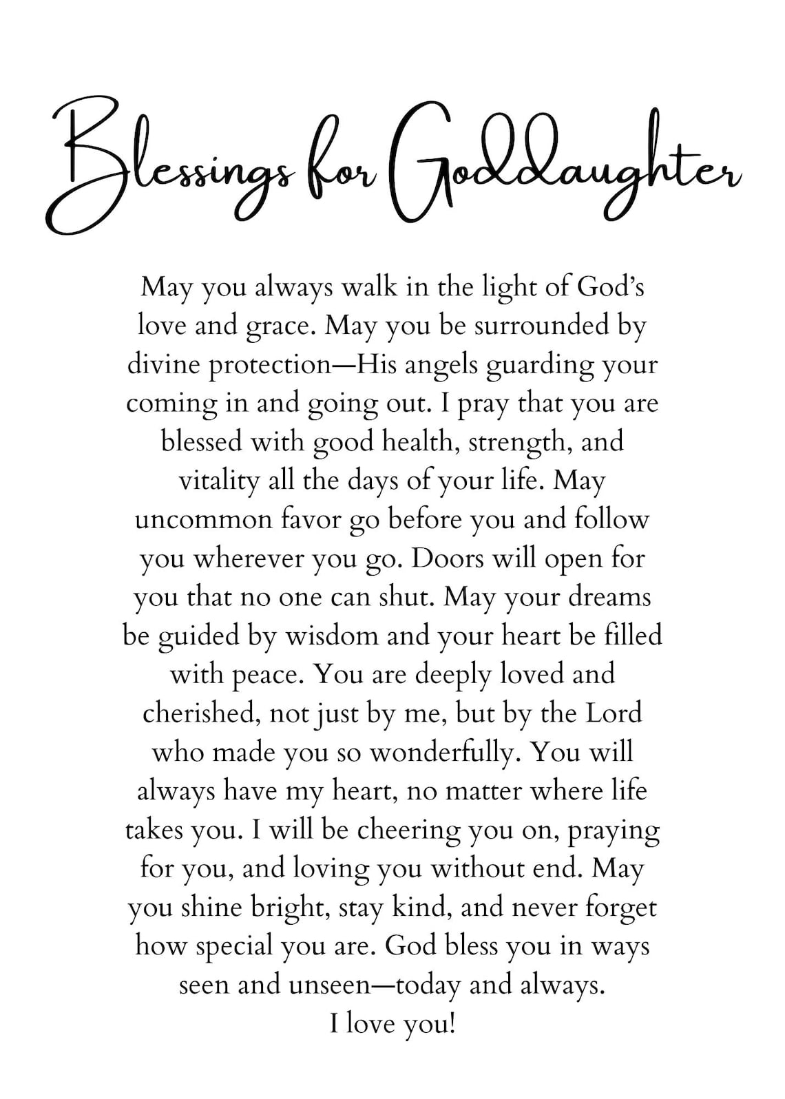 Goddaughter Blessing Card Printable From Godmother Godfather Godparents ...
