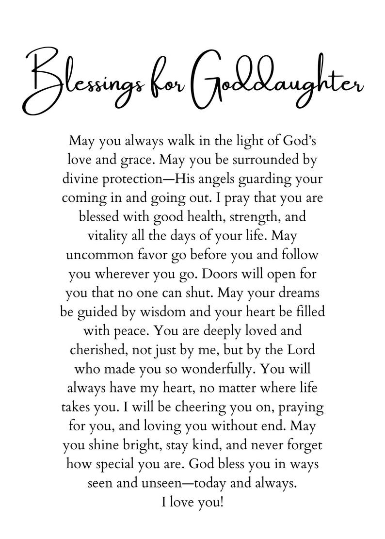 Goddaughter Blessing Card Printable From Godmother Godfather Godparents ...
