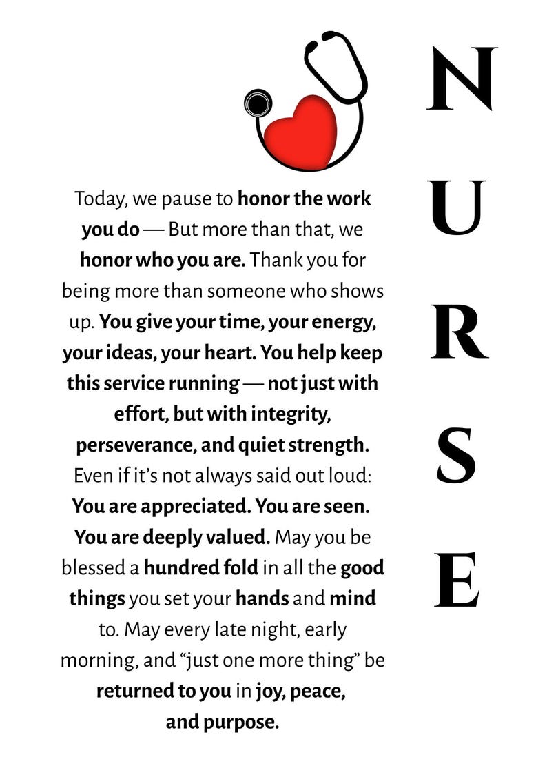 Nurse Blessing Card PRINTABLE Thank You Appreciation Christian Prayer ...
