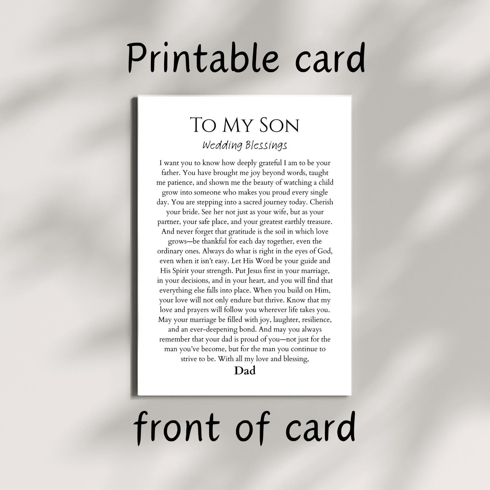 Son Wedding Blessing Card From Dad Christian PRINTABLE Inspirational ...