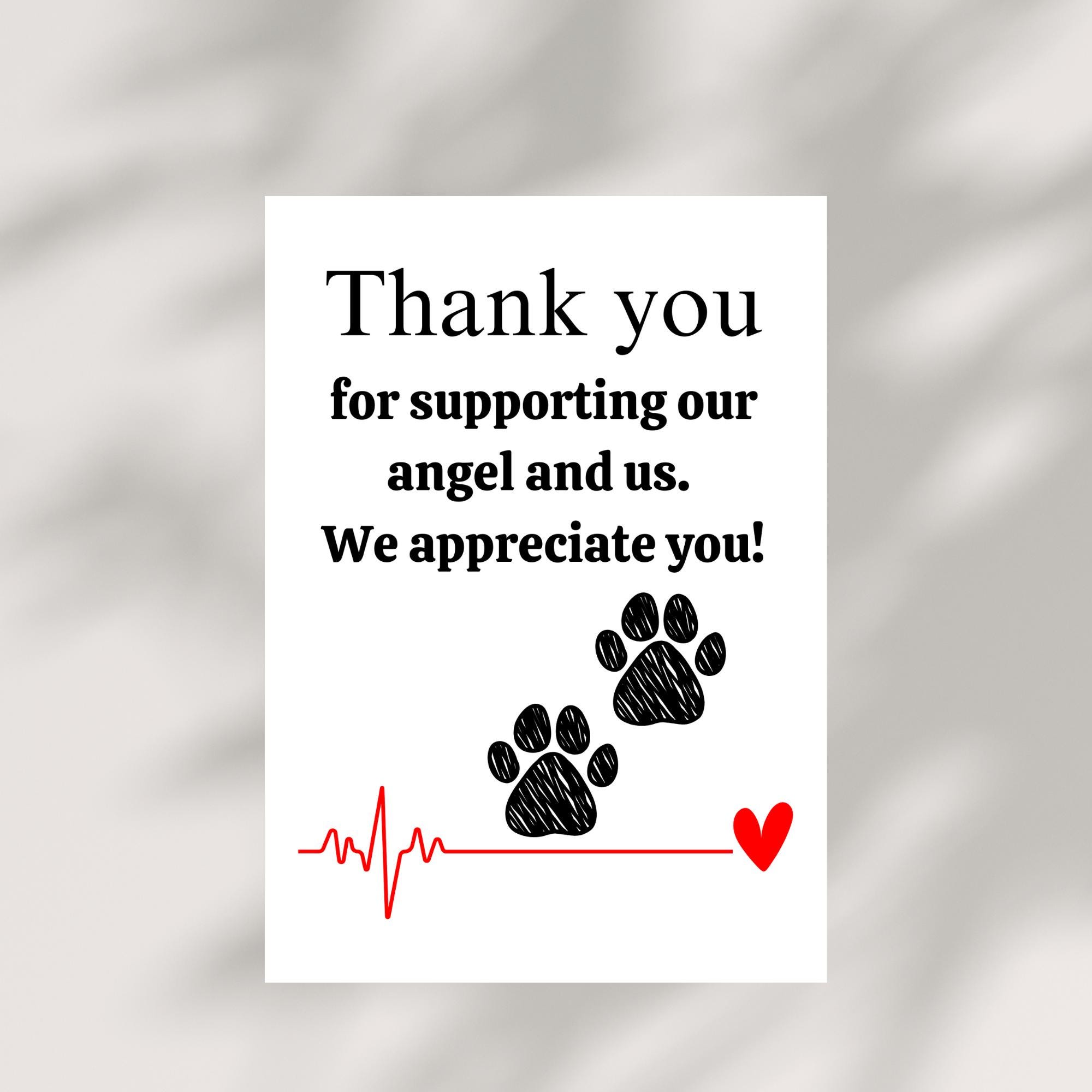Pet Loss Thank You Card for Veterinarian Digital Printable Card ...
