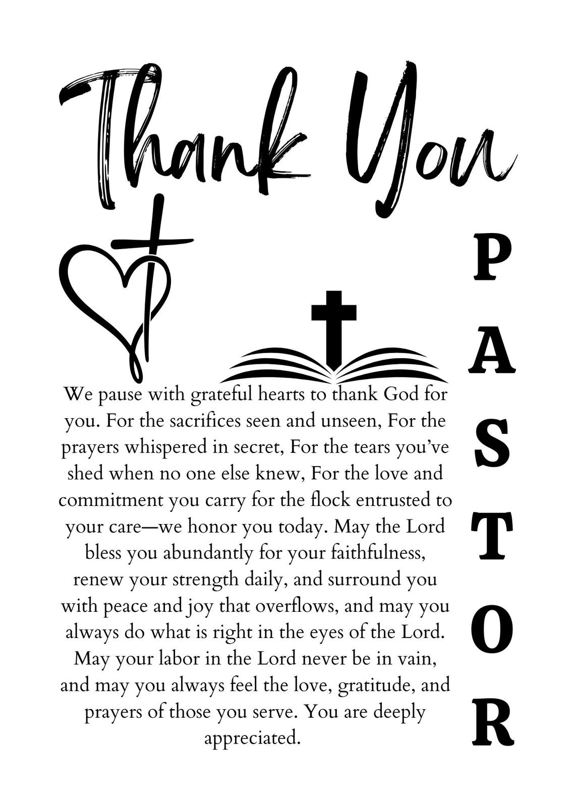 Pastor Blessing Card PRINTABLE Thank You Christian Prayer Religious ...