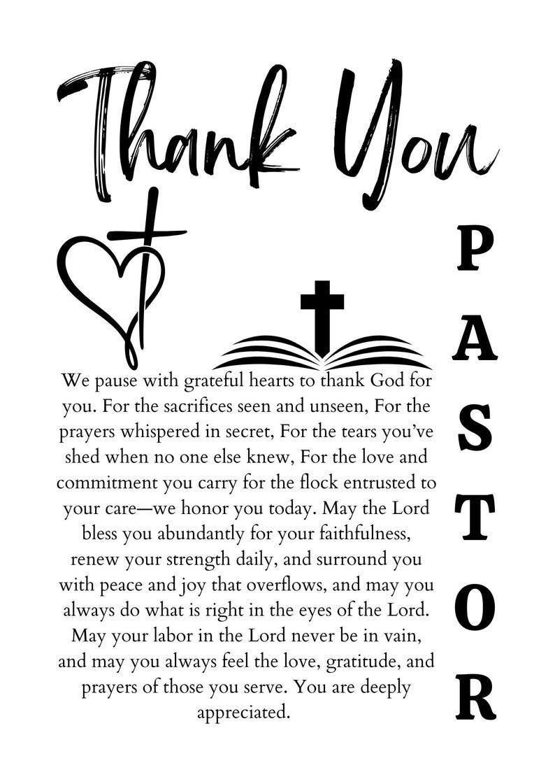 Pastor Thank You Card Blessing PRINTABLE Christian Prayer Religious ...