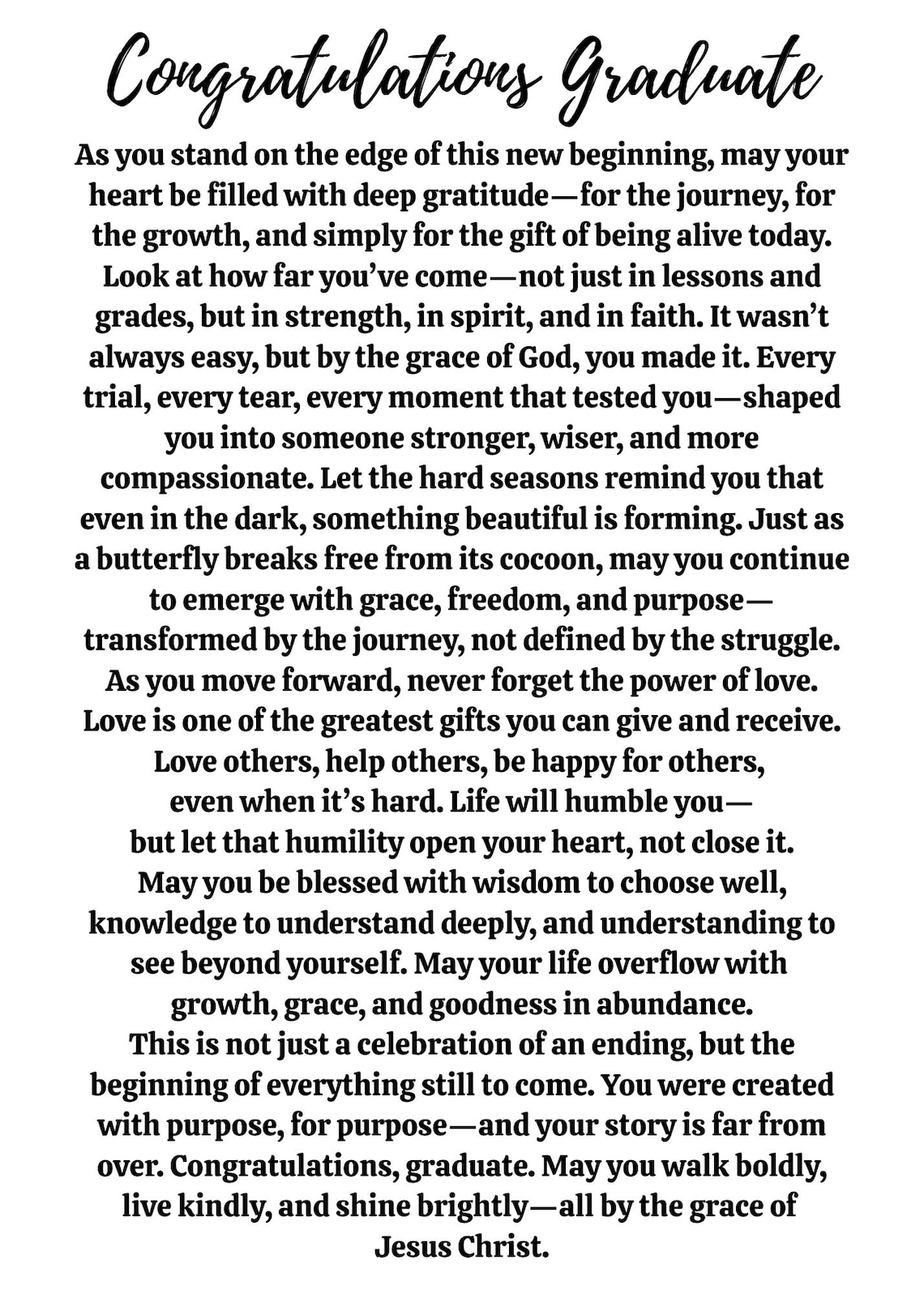 PRINTABLE High School Graduation Blessing Card Christian Religious ...