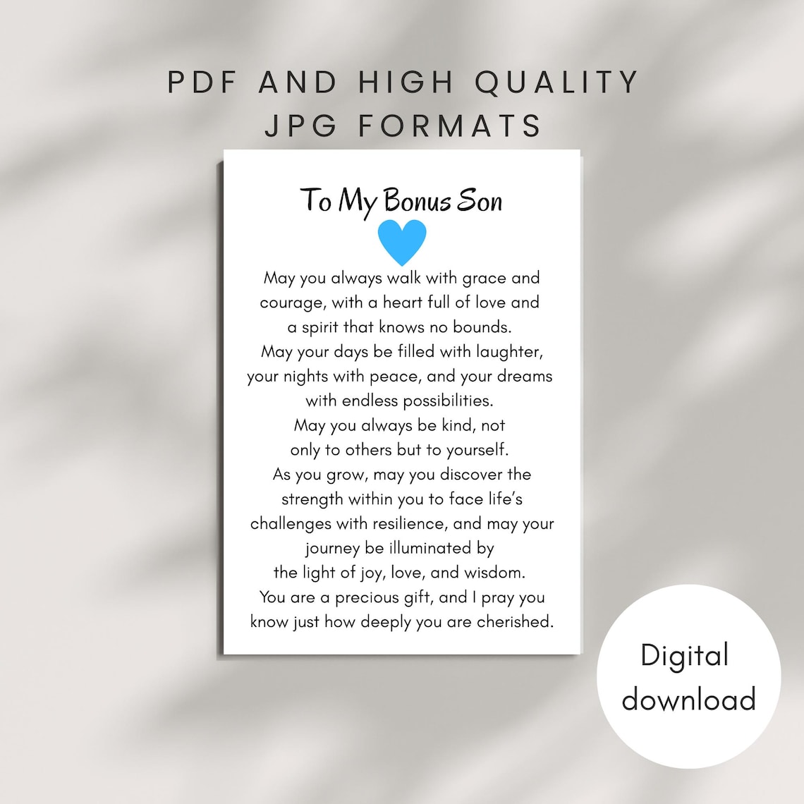 Bonus Son Blessing Card Printable Christian Prayer Gift for Stepson ...