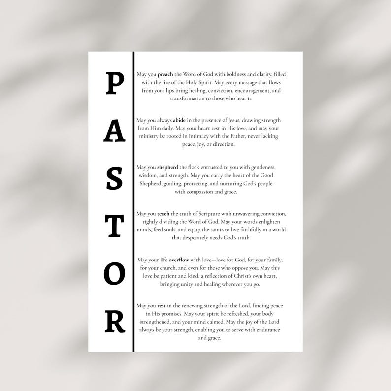 PRINTABLE Pastor Blessing Card Prayer Pastor Appreciation Month Thank ...