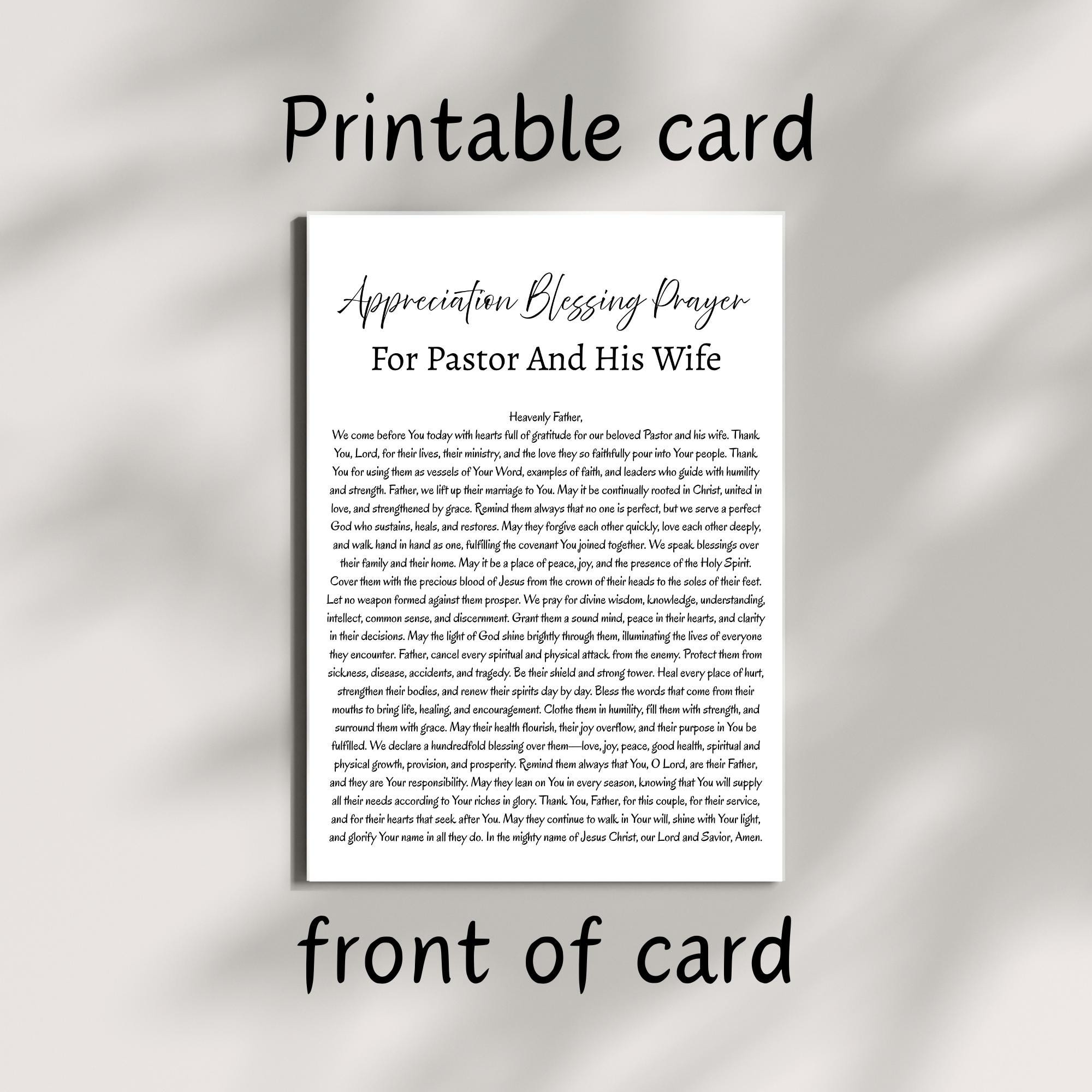 Pastor and His Wife Blessing Card Prayer PRINTABLE Appreciation Month ...
