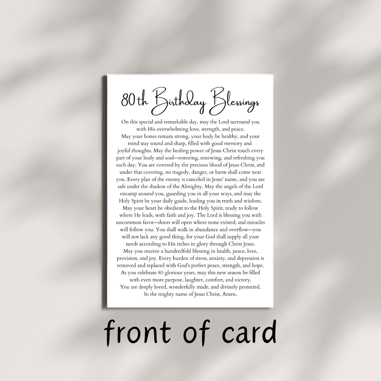 PRINTABLE 80th Birthday Blessing Card Christian Prayer Gift for Him or ...