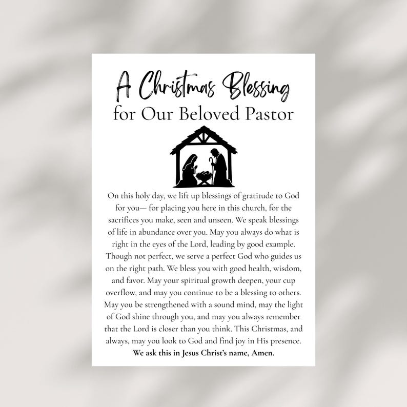 Pastor Christmas Card Blessing PRINTABLE Thank You Christian Prayer ...