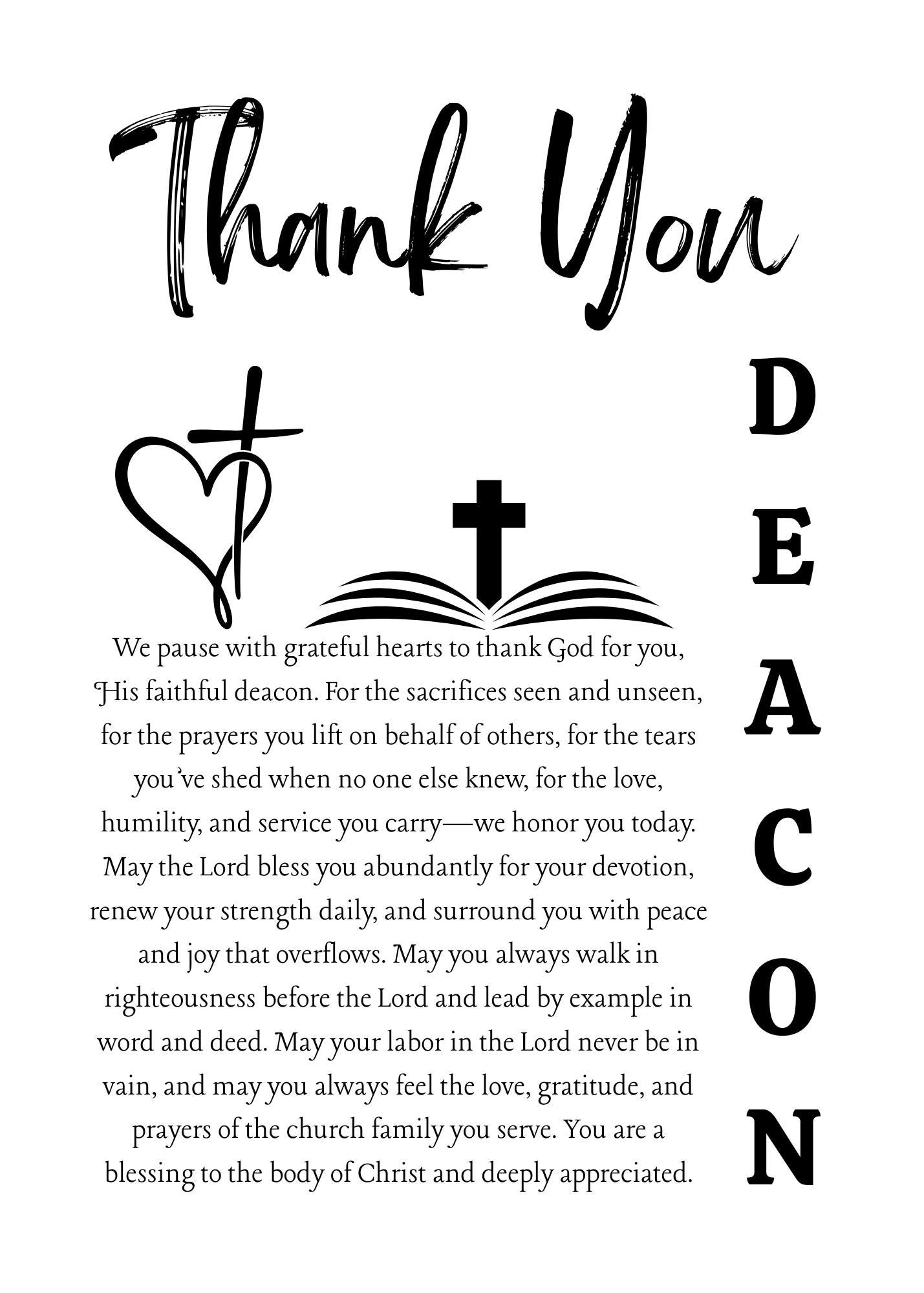 PRINTABLE Deacon Blessing Card Christian Prayer Religious Thank You ...