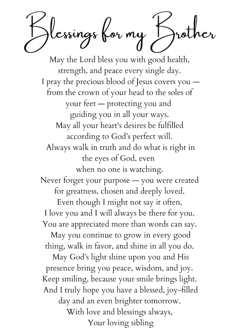 PRINTABLE Brother Blessing Card Christian Prayer Instant DIGITAL ...