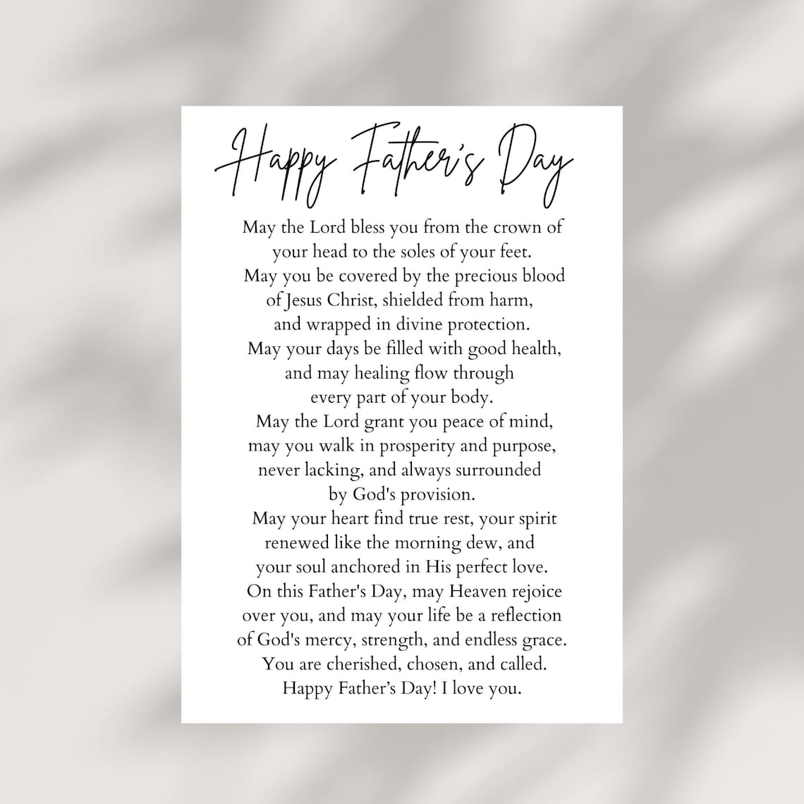 Father's Day Blessing Card PRINTABLE Christian Prayer Religious Faith ...