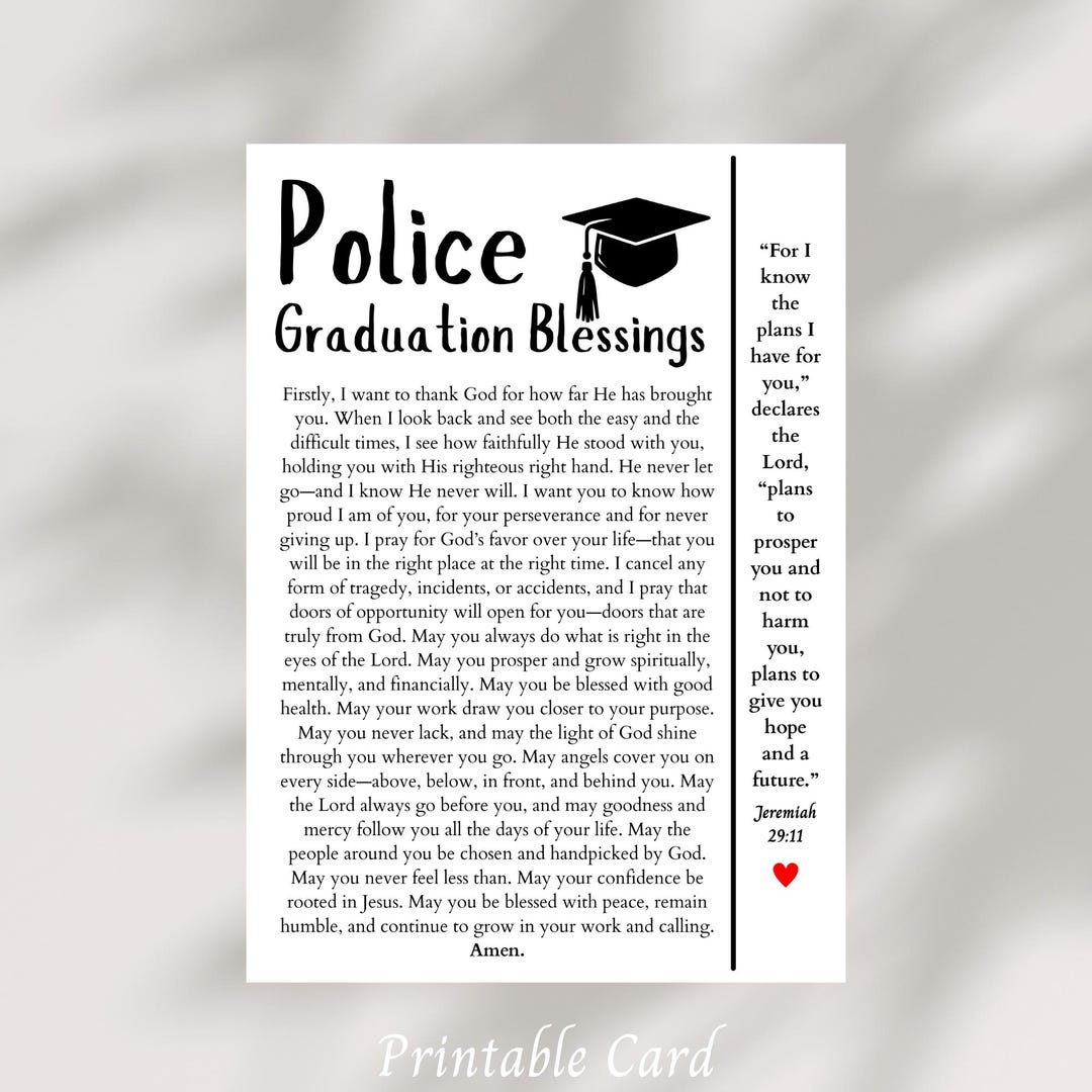 Police Graduation Blessing Card PRINTABLE Police Officer Prayer ...