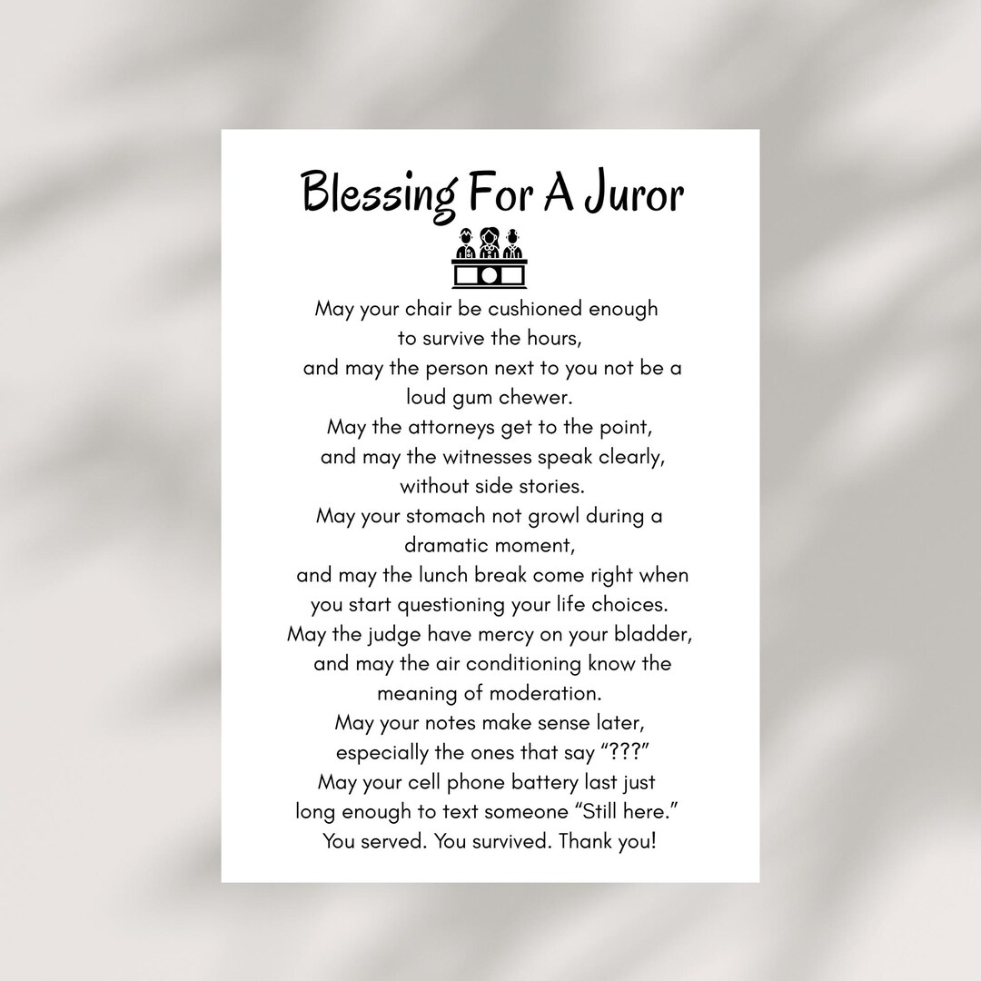 Funny Juror Thank You Card Printable Blessing Humorous Juror Gift Humor ...