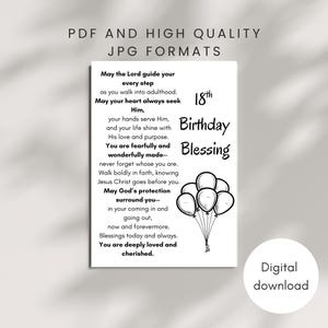 18th Birthday Blessing Card PRINTABLE Christian Prayer Instant DIGITAL ...
