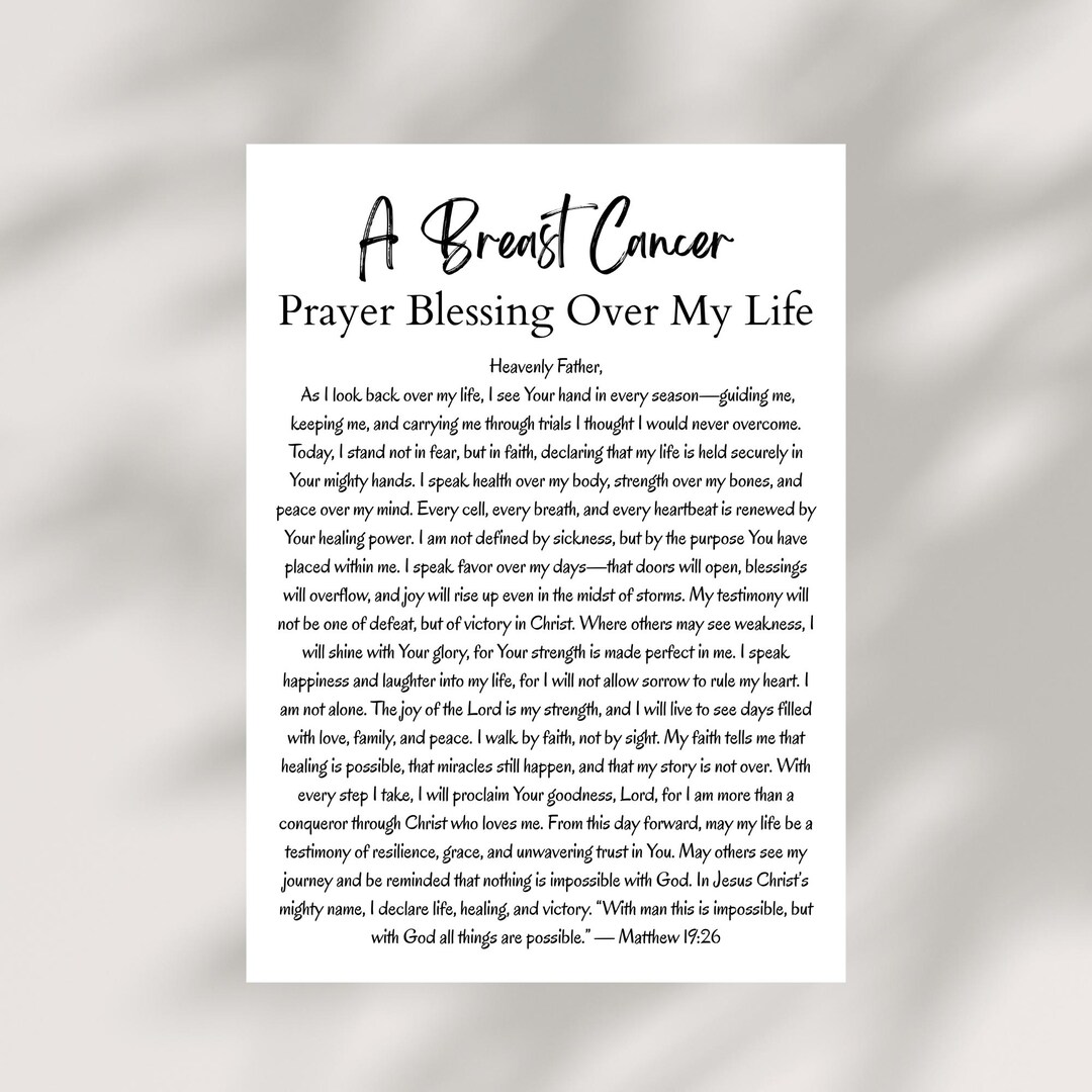 Breast Cancer Prayer Card PRINTABLE Blessing Breast Cancer Month ...