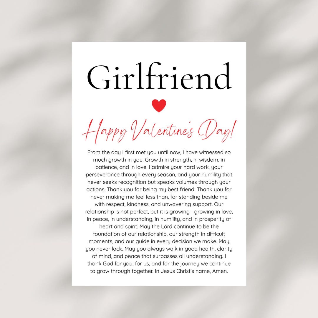 Girlfriend Valentine's Blessing Card PRINTABLE Prayer Christian Faith ...
