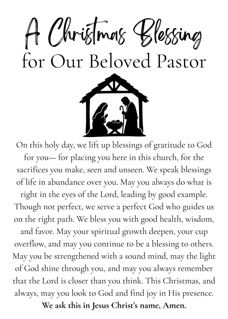 Pastor Christmas Card Blessing PRINTABLE Thank You Christian Prayer ...