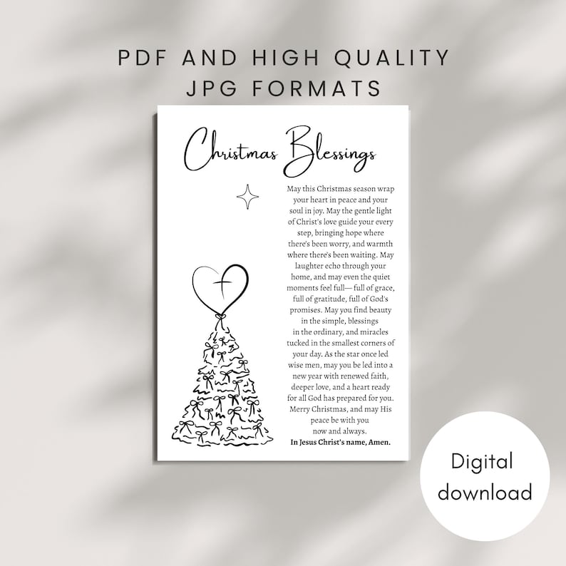 PRINTABLE Christmas Blessing Card Christian Prayer Gift for Holiday ...