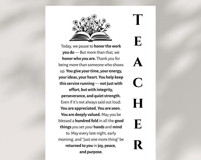 PRINTABLE Teacher Blessing Card Christian Prayer Teacher Appreciation ...