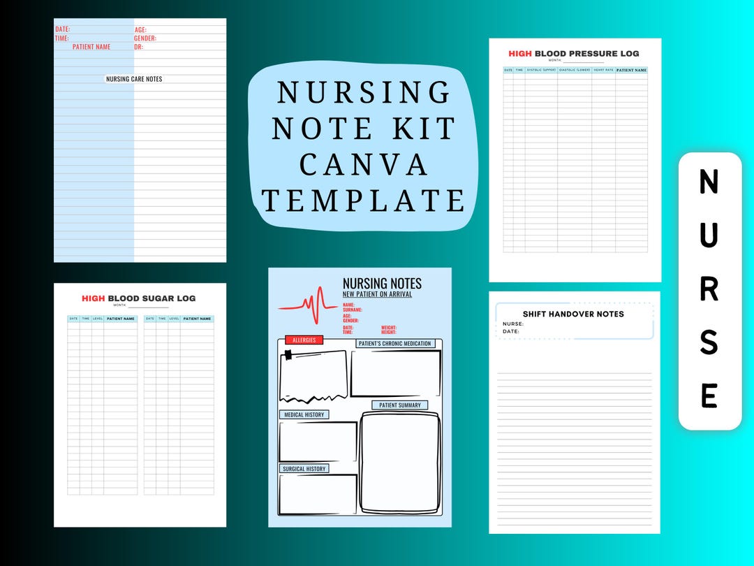 Nursing Notes Sheet Kit Canva Bundle Template Must Haves Includes 8 ...