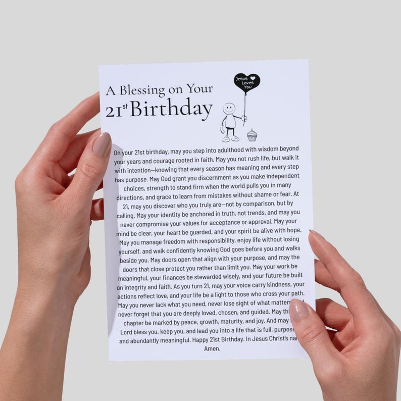 21st Birthday Blessing Card PRINTABLE Christian Prayer Faith-based ...