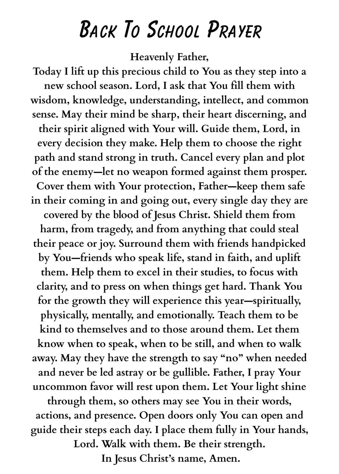 Christian Back to School Prayer Card Printable Digital Download ...