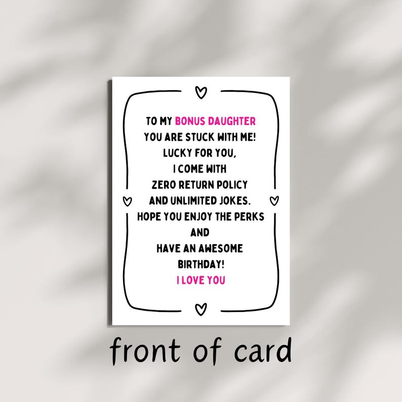 PRINTABLE Bonus Daughter Birthday Card Happy Birthday Humor Funny Thank ...