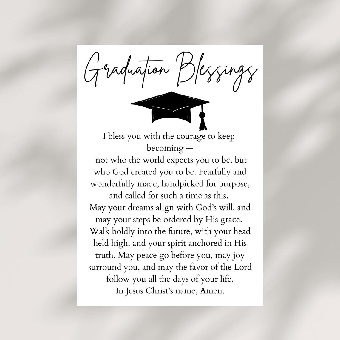 Graduation Blessing Card Printable With Prayer Instant Download ...