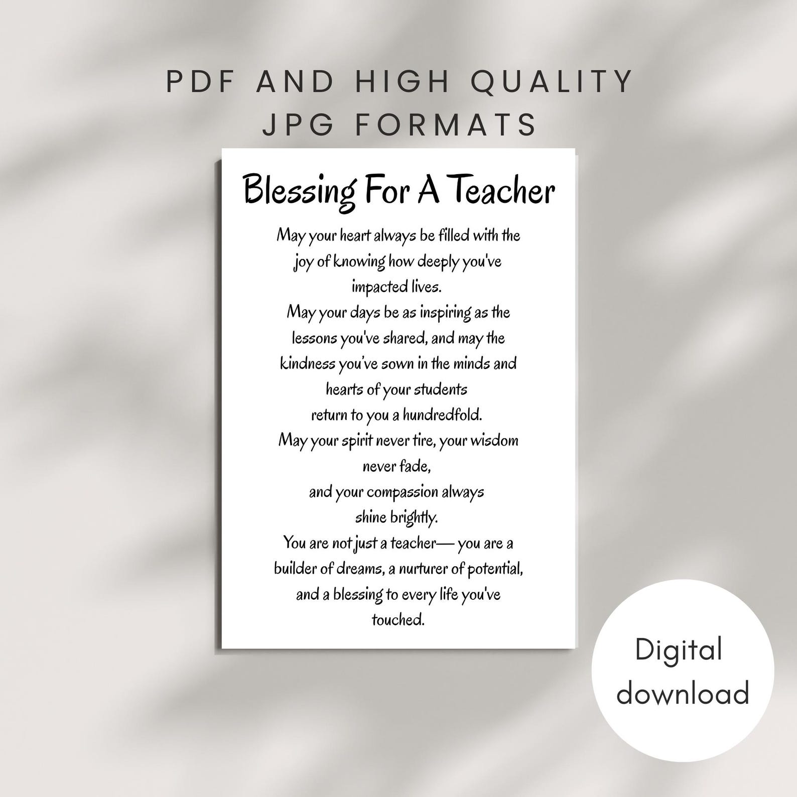 Teacher Blessing Card PRINTABLE Christian Prayer Teacher Appreciation ...