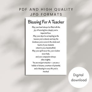 PRINTABLE Teacher Blessing Card Christian Prayer Teacher Appreciation ...