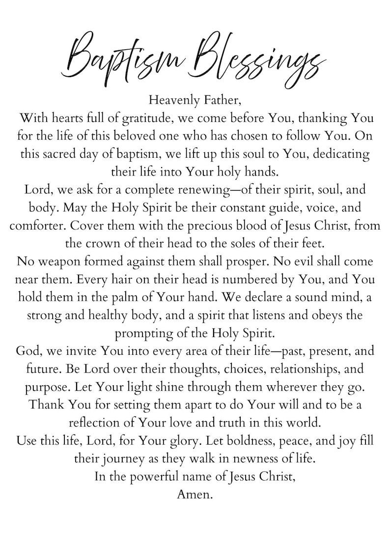Baptism Blessing Card Printable Christian Prayer for Teen or Adult Him or Her Digital Download ...
